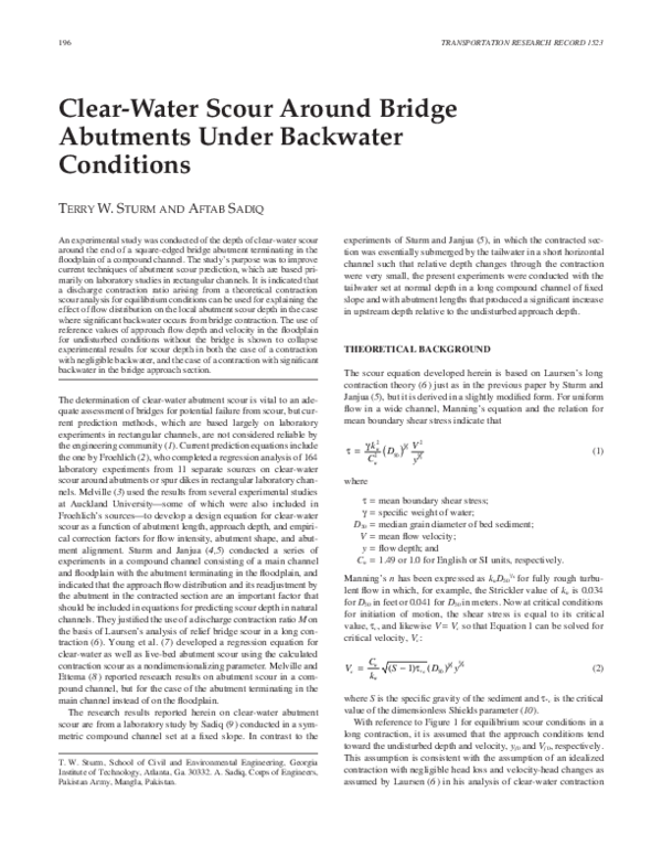 (PDF) Clear-Water Scour Around Bridge Abutments Under Backwater Conditions