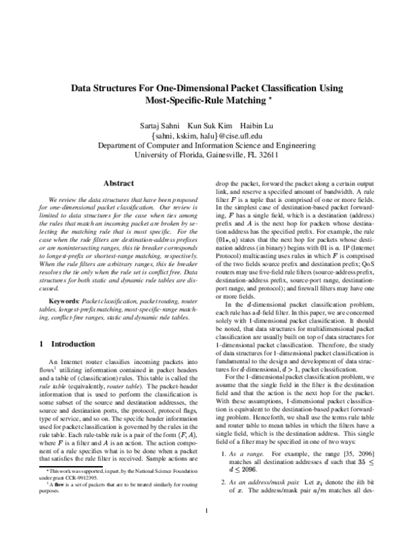 Pdf Data Structures For One Dimensional Packet Classification Using Most Specific Rule Matching