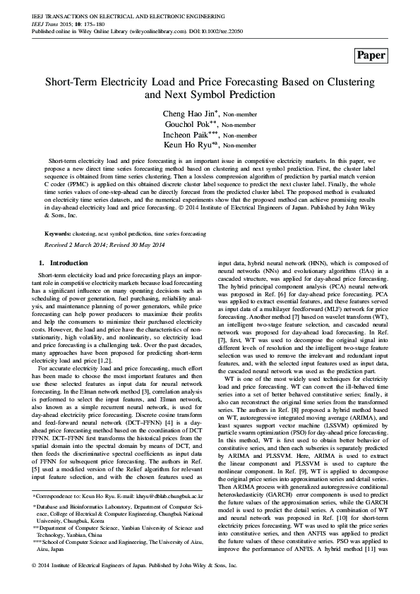 (PDF) Short-term electricity load and price forecasting by a new ...