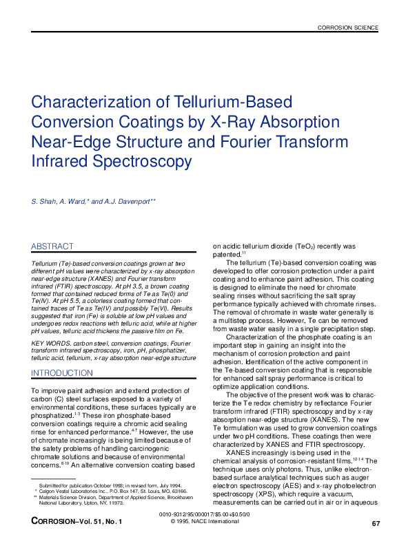 (PDF) Characterization of Tellurium-Based Conversion Coatings by X-Ray ...