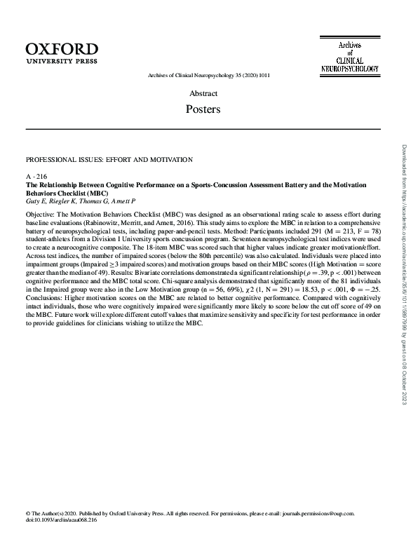 (PDF) A-216 The Relationship Between Cognitive Performance on a Sports ...