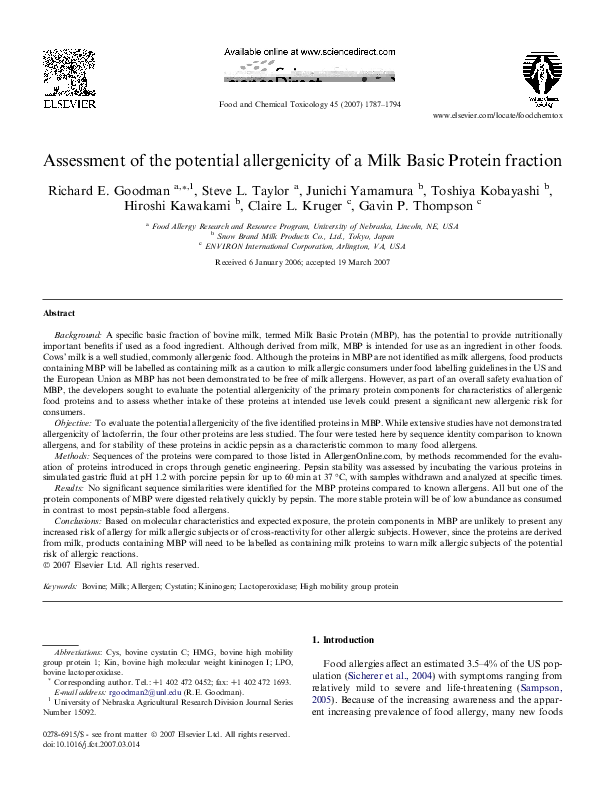 (PDF) Assessment of the potential allergenicity of a Milk Basic Protein ...