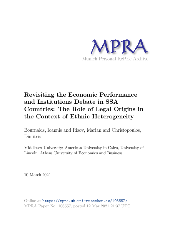 (PDF) Revisiting the Economic Performance and Institutions Debate in ...