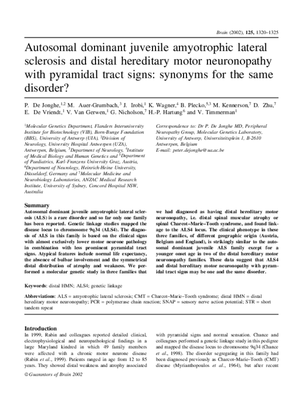Autosomal dominant juvenile amyotrophic lateral sclerosis and distal ...