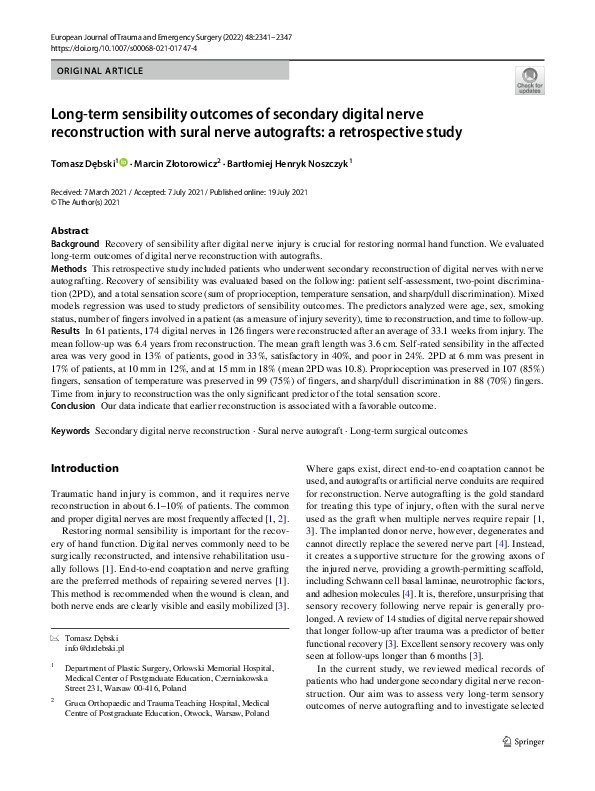 (PDF) Long-term sensibility outcomes of secondary digital nerve ...