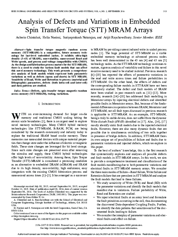 (PDF) Analysis of Defects and Variations in Embedded Spin Transfer ...