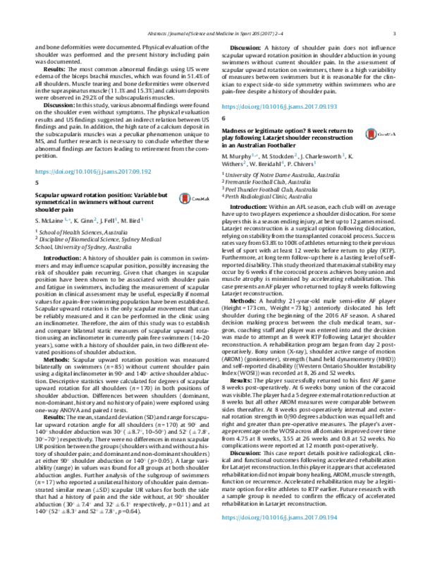 Pdf Scapular Upward Rotation Position Variable But Symmetrical In Swimmers Without Current