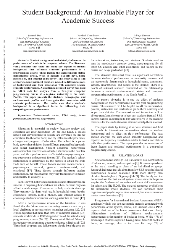 (PDF) Student Background: An Invaluable Player for Academic Success