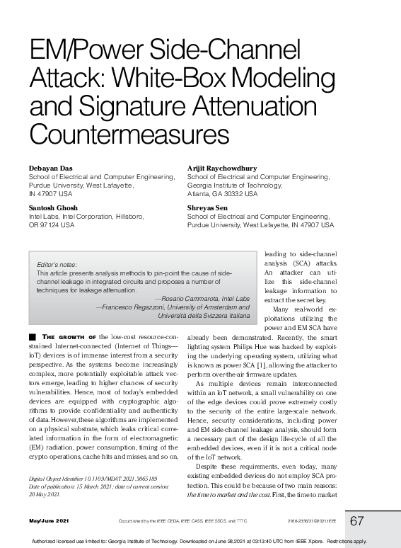 (PDF) EM/Power Side-Channel Attack: White-Box Modeling and Signature ...