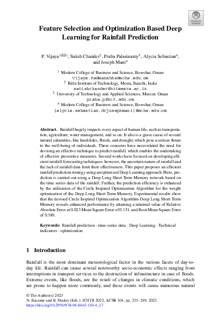(PDF) Feature Selection and Optimization Based Deep Learning for Rainfall Prediction
