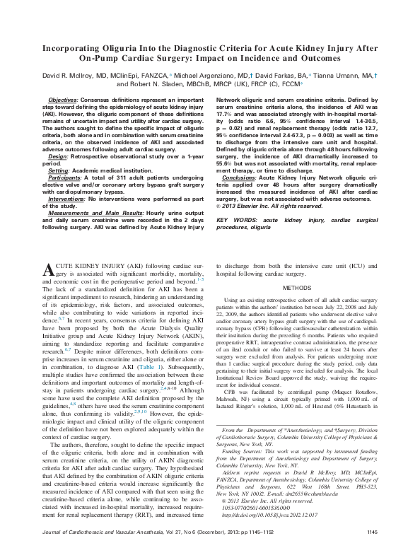 (PDF) Incorporating Oliguria Into the Diagnostic Criteria for Acute ...