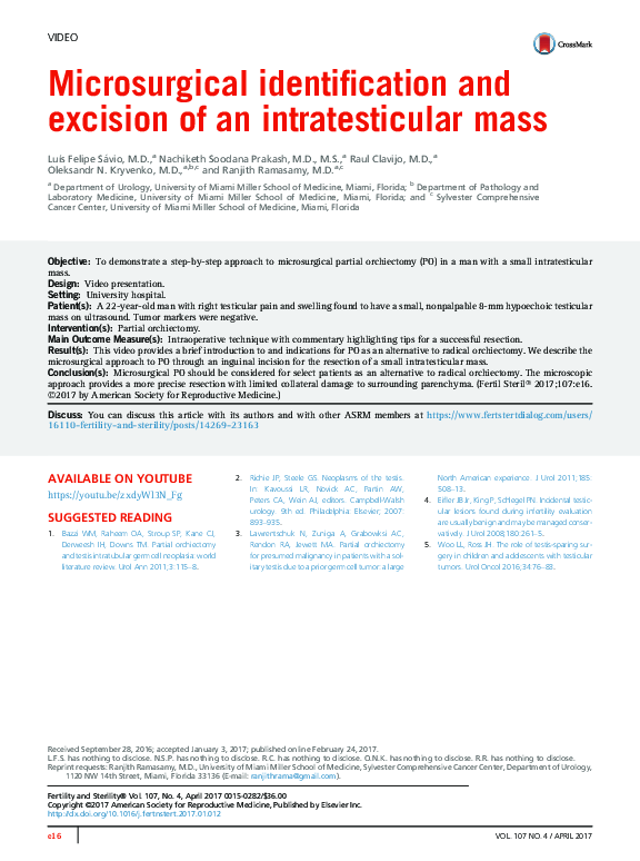 (PDF) Microsurgical identification and excision of an intratesticular mass