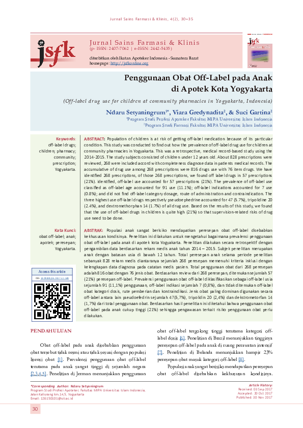 (PDF) Penggunaan Obat Off-Label pada Anak di Apotek Kota Yogyakarta
