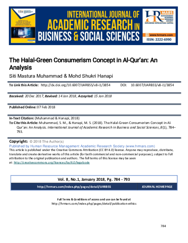 (PDF) The Halal-Green Consumerism Concept in Al-Qurâ an: An Analysis