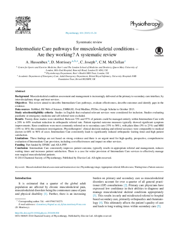 (PDF) Intermediate Care pathways for musculoskeletal conditions – Are they working? A systematic ...