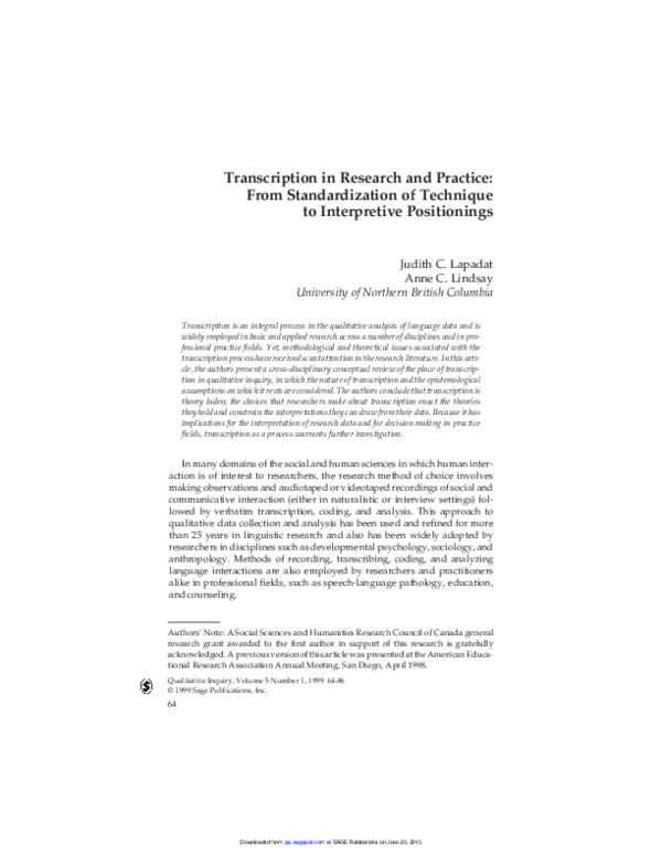 (PDF) Transcription in Research and Practice: From Standardization of ...