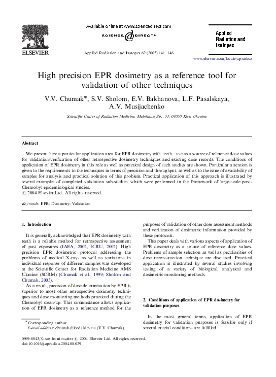 (PDF) High precision EPR dosimetry as a reference tool for validation ...