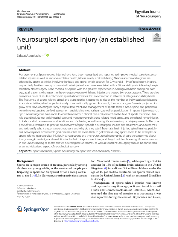 (PDF) Neurosurgical Management of Sports Injuries