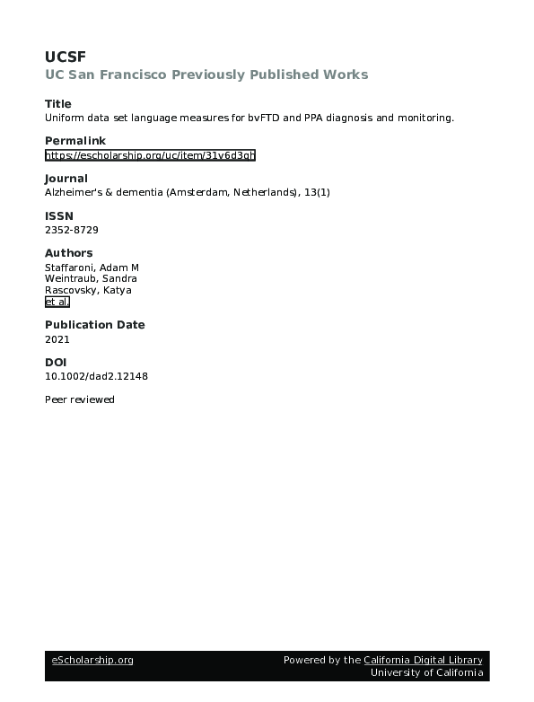 (PDF) Uniform data set language measures for bvFTD and PPA diagnosis and monitoring | Sladjana ...