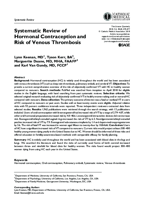 (PDF) Systematic Review of Hormonal Contraception and Risk of Venous ...