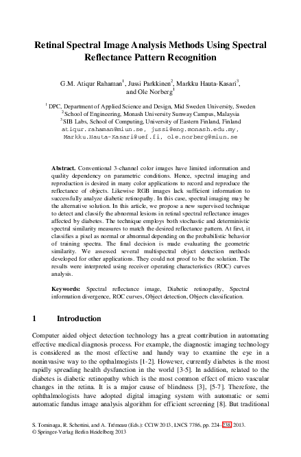 (PDF) Retinal Spectral Image Analysis Methods Using Spectral Reflectance Pattern Recognition