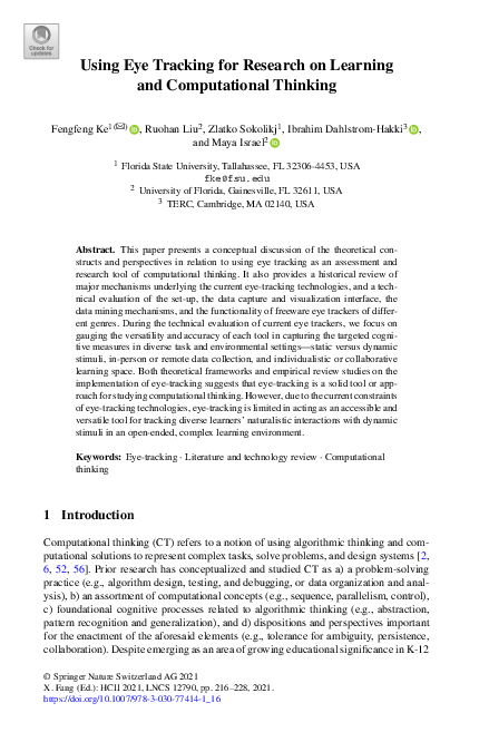 (PDF) Using Eye Tracking for Research on Learning and Computational Thinking