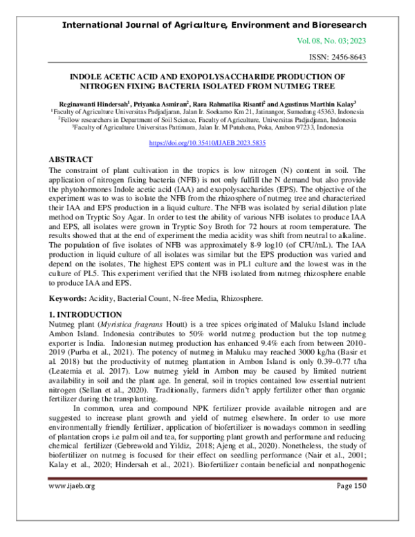 (PDF) Indole Acetic Acid and Exopolysaccharide Production of Nitrogen ...