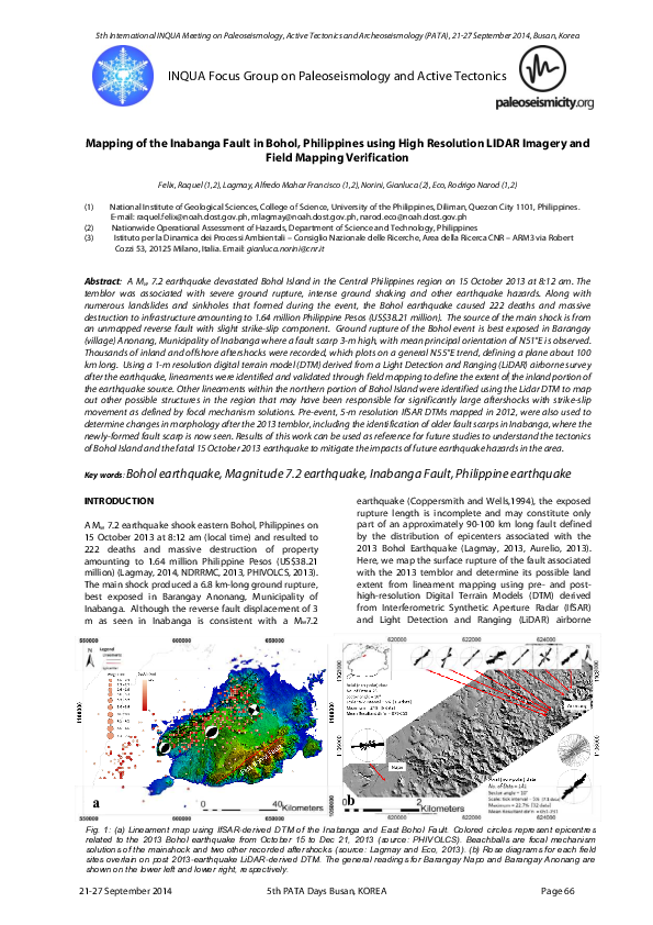 (PDF) Mapping of the Inabanga Fault in Bohol, Philippines using High Resolution LIDAR Imagery ...
