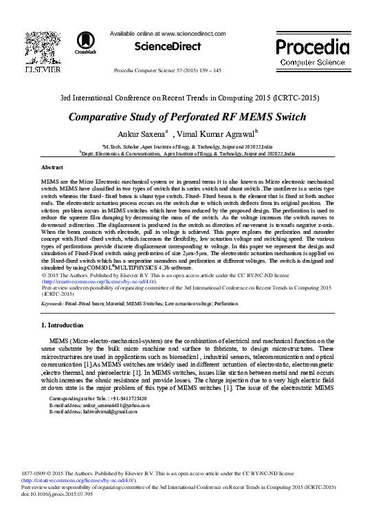 (PDF) Perforated RF MEMS Switch Design and Simulation Study