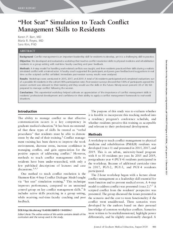 (PDF) “Hot Seat” Simulation to Teach Conflict Management Skills to ...