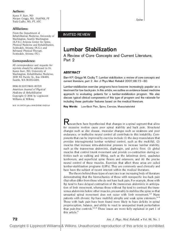 (PDF) Lumbar Stabilization