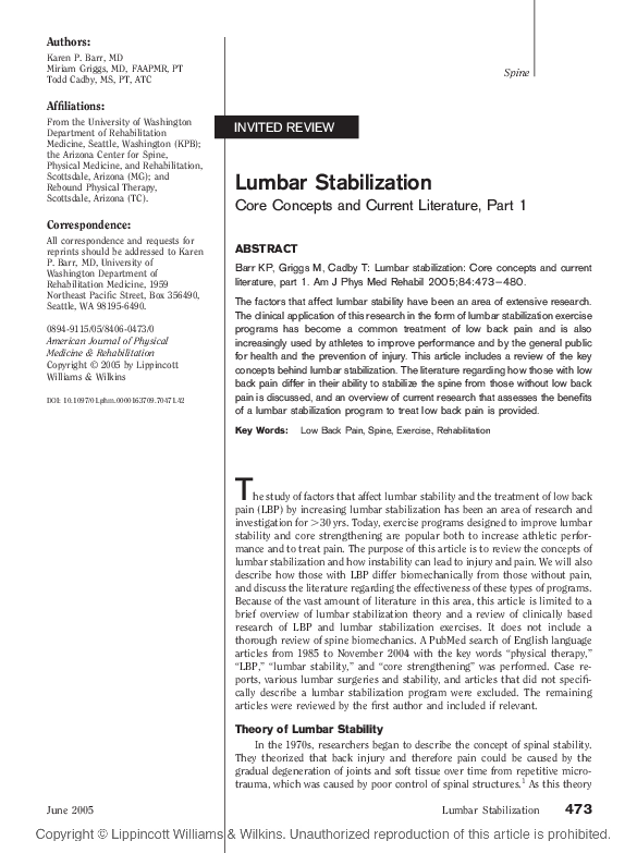 (PDF) Lumbar Stabilization