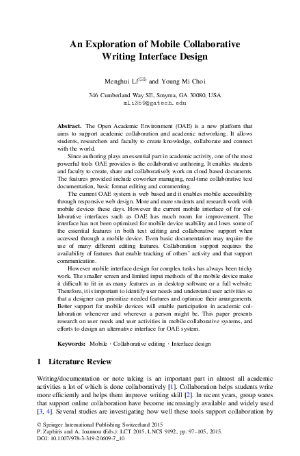 (PDF) An Exploration of Mobile Collaborative Writing Interface Design