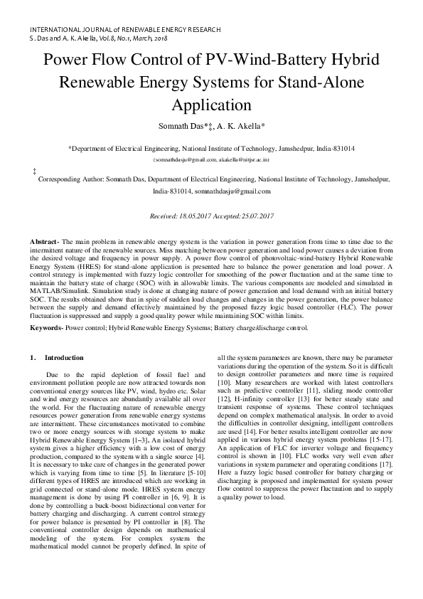 (PDF) Power Flow Control of PV-Wind-Battery Hybrid Renewable Energy Systems for Stand-Alone ...