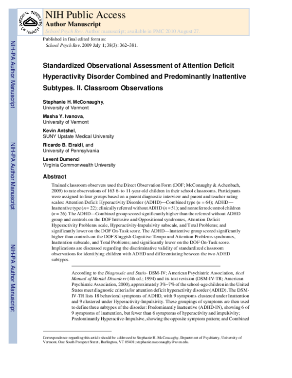 (PDF) Standardized Observational Assessment of Attention Deficit ...