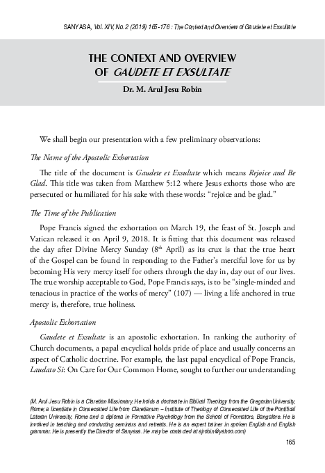 (PDF) The Context and Overview of Gaudete et Exsultate
