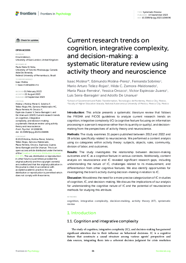 (PDF) Current research trends on cognition, integrative complexity, and ...