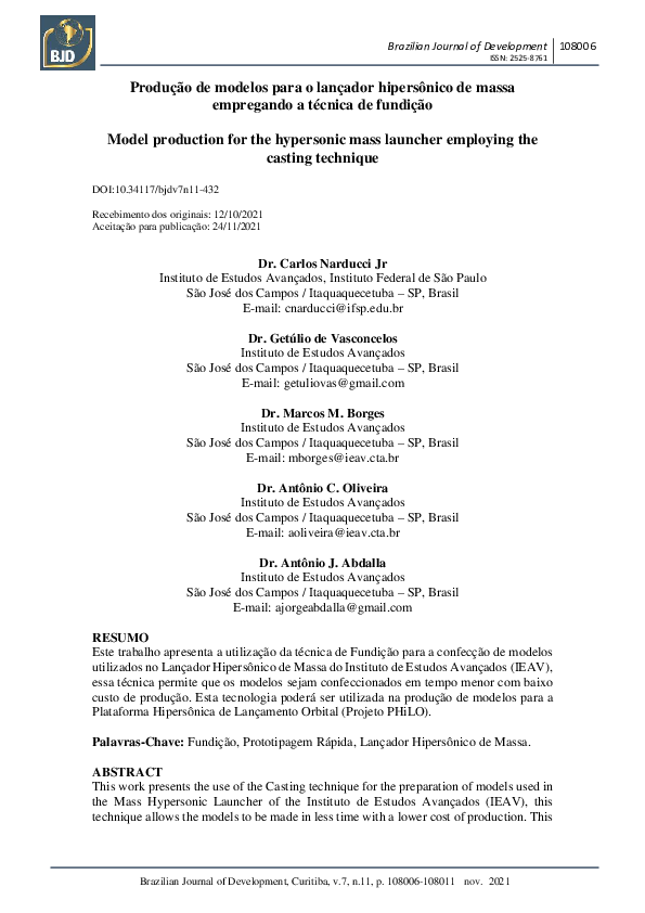 (PDF) Produção de modelos para o lançador hipersônico de massa ...