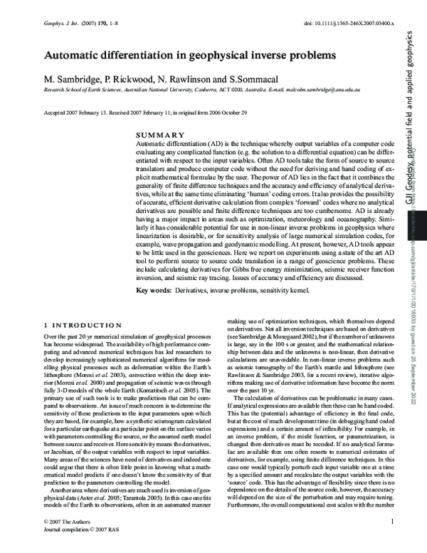 (PDF) Automatic differentiation in geophysical inverse problems