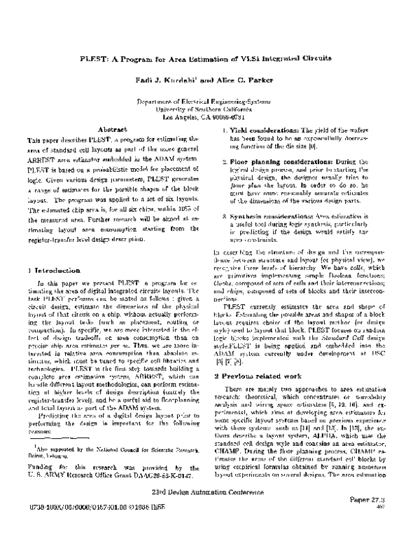 (PDF) PLEST: A Program for Area Estimation of VLSI Integrated Circuits