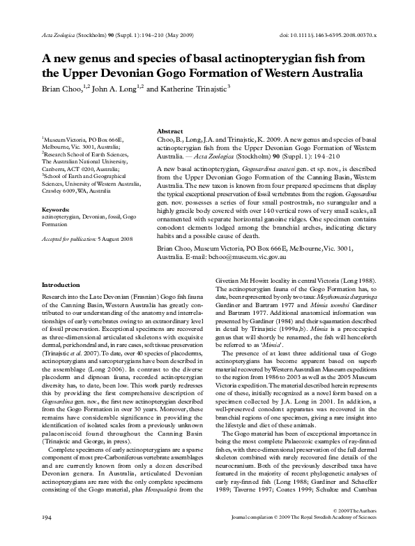 (PDF) A new genus and species of basal actinopterygian fish from the ...