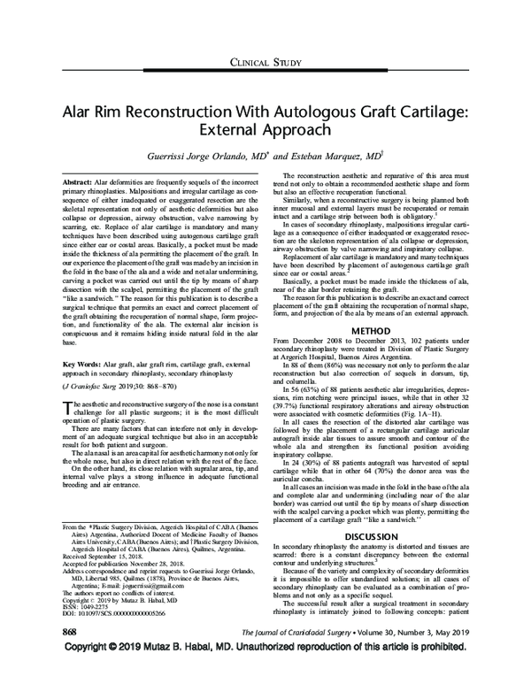 (PDF) Alar Rim Reconstruction With Autologous Graft Cartilage: External ...