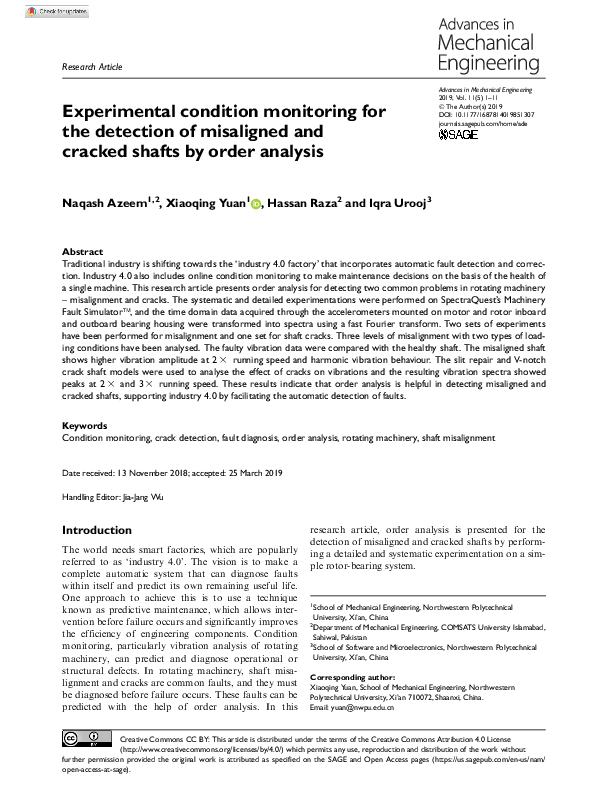(PDF) Experimental condition monitoring for the detection of misaligned and cracked shafts by ...
