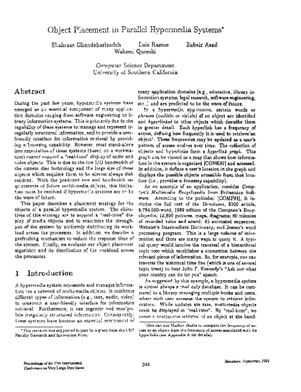 (PDF) Object placement in parallel object-oriented database systems