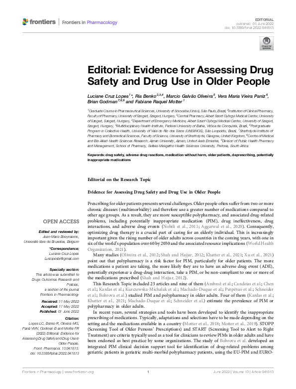 (PDF) Editorial: Evidence for Assessing Drug Safety and Drug Use in ...
