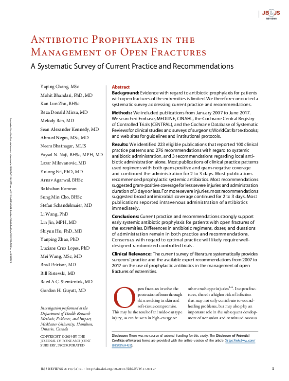 (PDF) Antibiotic Prophylaxis in the Management of Open Fractures