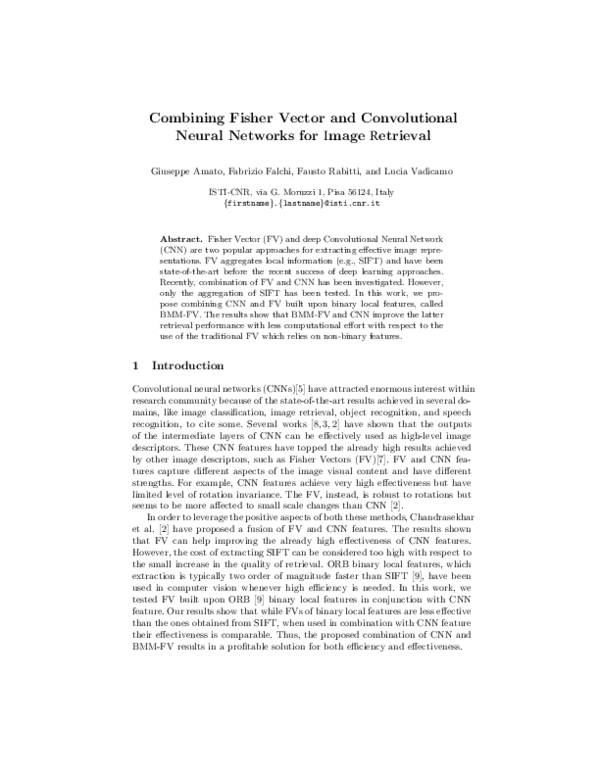 (PDF) Combining Fisher Vector and Convolutional Neural Networks for ...