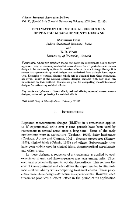 (PDF) Estimation of Residual Effects in Repeated Measurements Designs