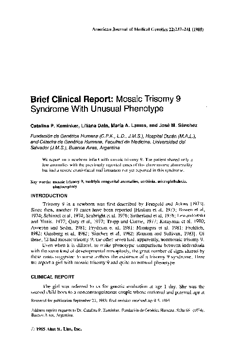(PDF) Mosaic trisomy 9 syndrome with unusual phenotype