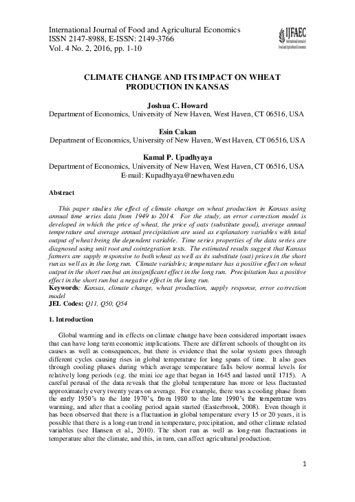 (PDF) Climate Change and Its Impact on Wheat Production in Kansas